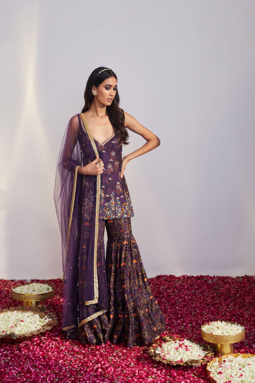Buy Purple Printed Layered Sharara Set | Drishti & Zahabia