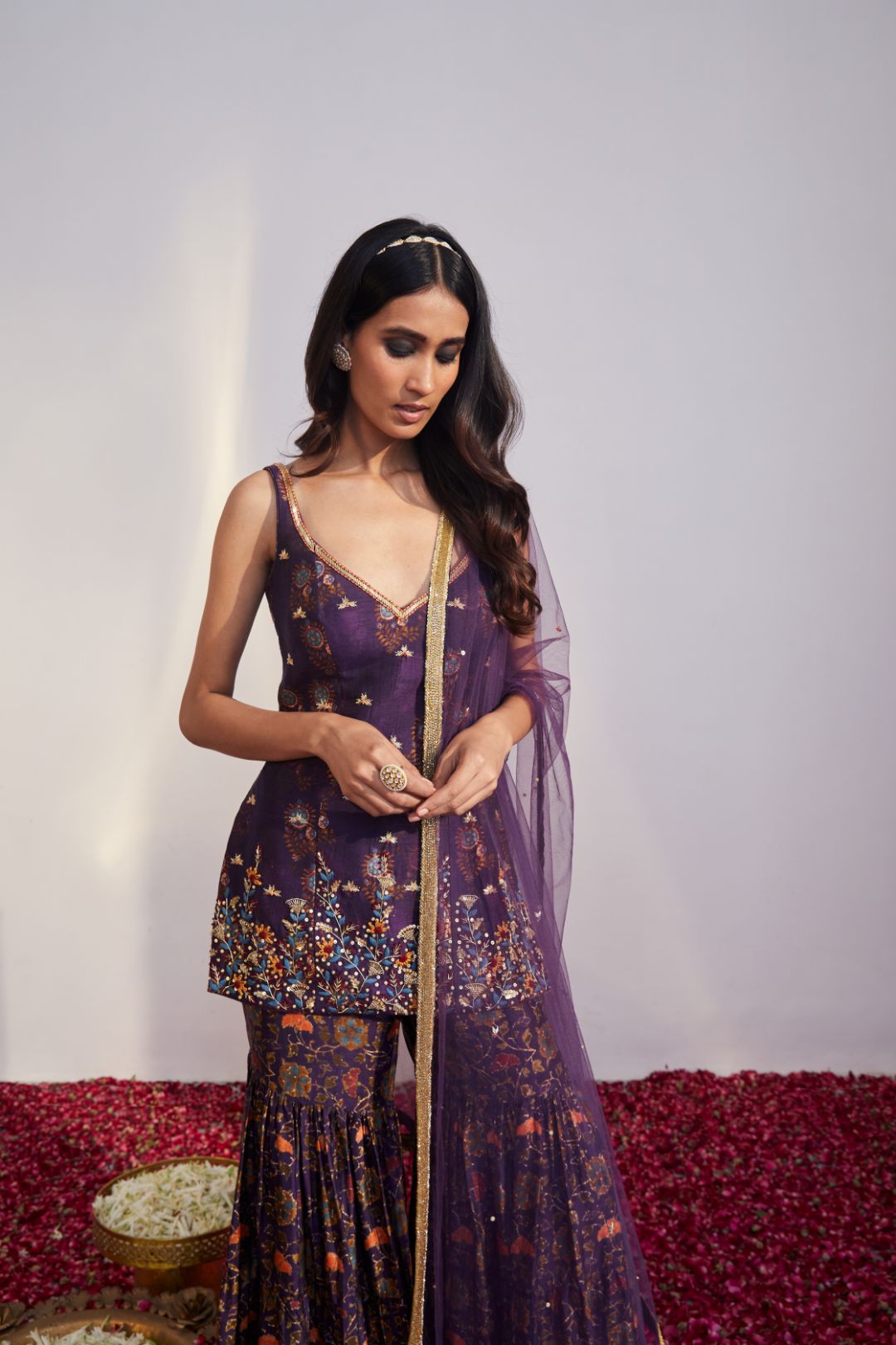 Buy Purple Printed Layered Sharara Set | Drishti & Zahabia